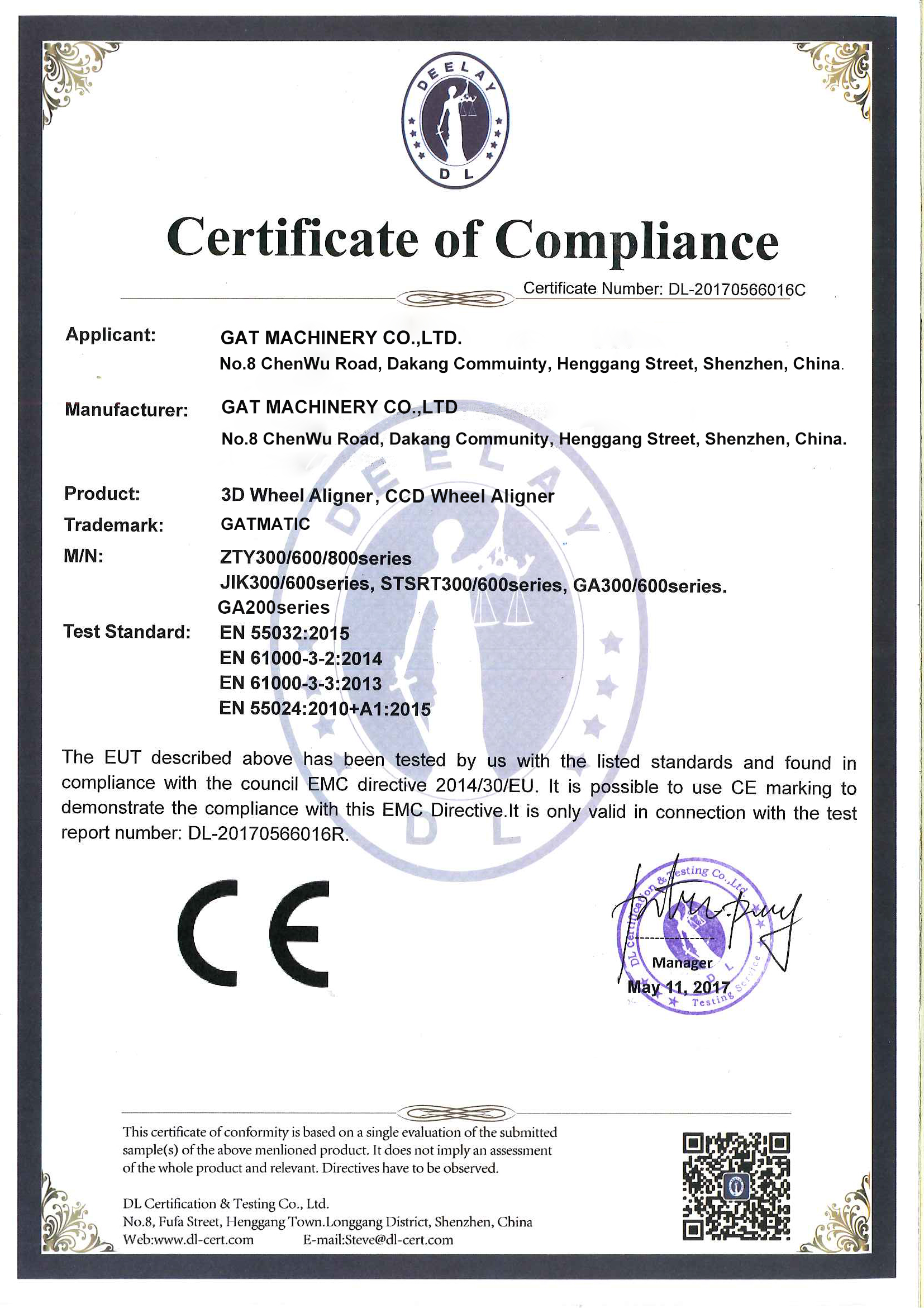 Certificate - professional automotive equipment and tools